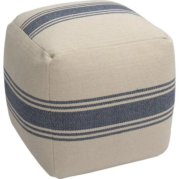 STORIED HOME Striped Square Canvas Pouf - Blue