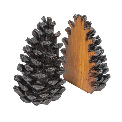 STORIED HOME Decorative Resin Pinecone Bookends, Bronze