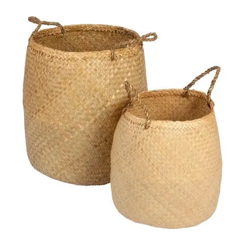 STORIED HOME Round Seagrass Storage Baskets With Handles