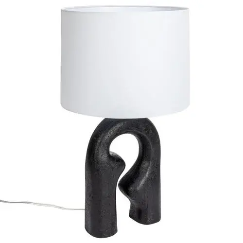STORIED HOME Modern Abstract Sculptural Table Lamp With Drum Shade - Black