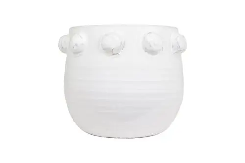 STORIED HOME Round Terra-cotta Planter With Raised Dots Design - White