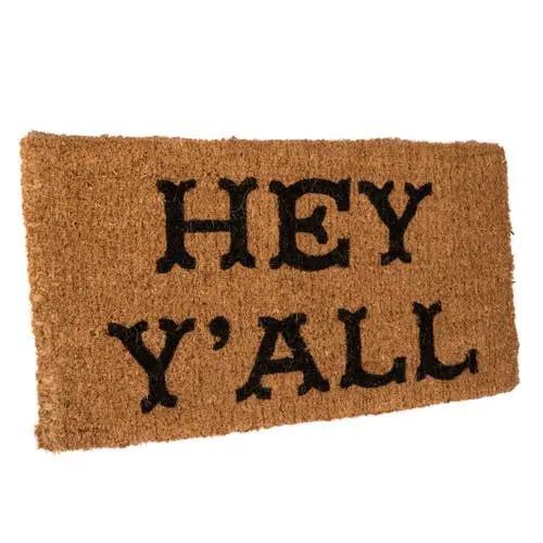 STORIED HOME Natural Coir "hey Y'all" Doormat - Brown