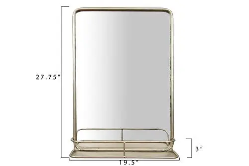 STORIED HOME Metal Framed Wall Mirror With Shelf And Antique Nickel Finish