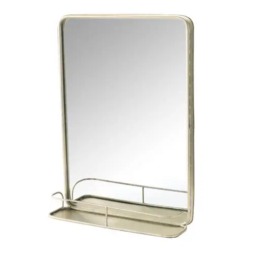 STORIED HOME Metal Framed Wall Mirror With Shelf And Antique Nickel Finish