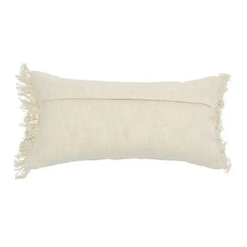 STORIED HOME Embroidered Cotton Lumbar Pillow With Fringe