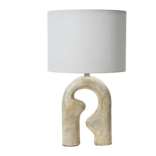 STORIED HOME Abstract Resin Table Lamp With Linen Drum Shade - Natural