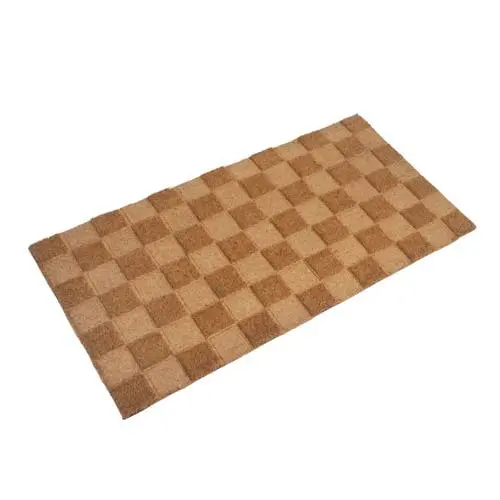 STORIED HOME Engraved Coir Doormat With Checkerboard Print And Pvc Back - Natural