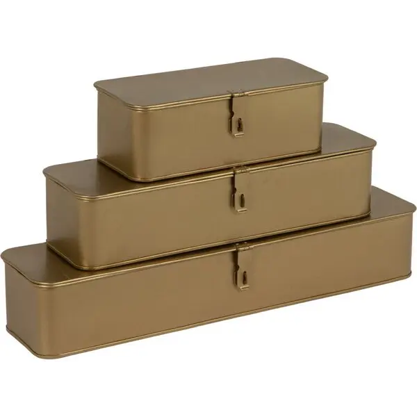STORIED HOME Long Decorative Metal Boxes With Lid - Gold