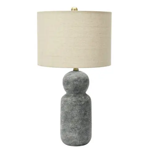 STORIED HOME 14" Round Stoneware Desk Lamp - Grey