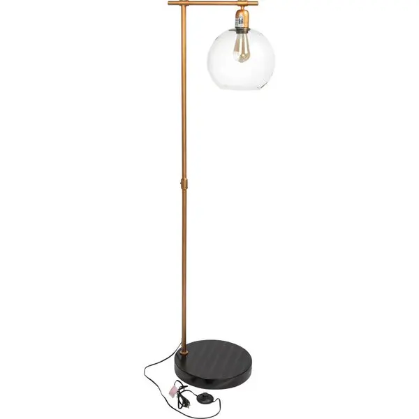 STORIED HOME Metal Floor Lamp With Glass Globe Shade - Brass