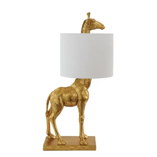 STORIED HOME Resin Giraffe Table Lamp With Linen Shade - Gold