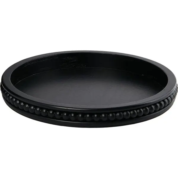 STORIED HOME Farmhouse Decorative Round Wood Tray With Hobnail Edge - Black