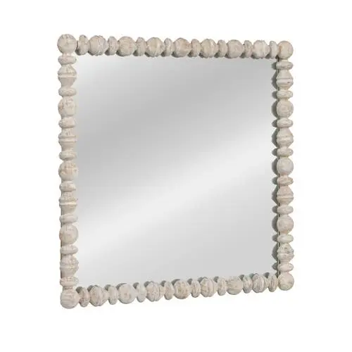 STORIED HOME Square Raised Dowel Wood Wall Mirror - White