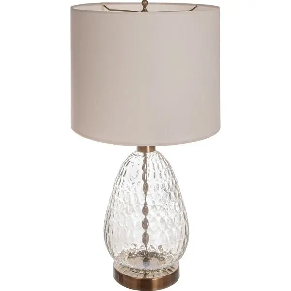 STORIED HOME Textured Glass Base Table Lamp With Cotton Drum Shade - Gold