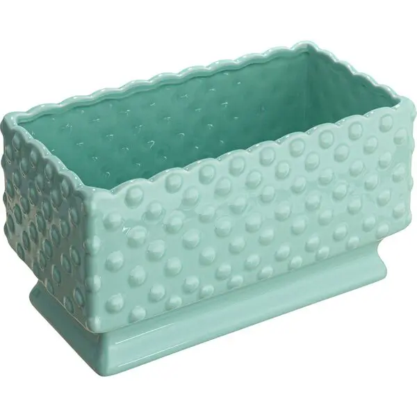 STORIED HOME Ceramic Hobnail Planter With Scalloped Edge And Polka Dots - Blue