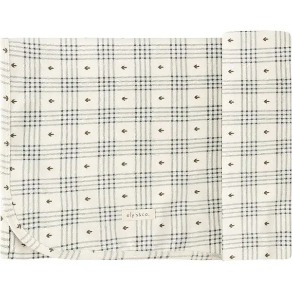 ELY'S & CO. Cotton Floral Plaid Collectionblanket - Ivory/blue