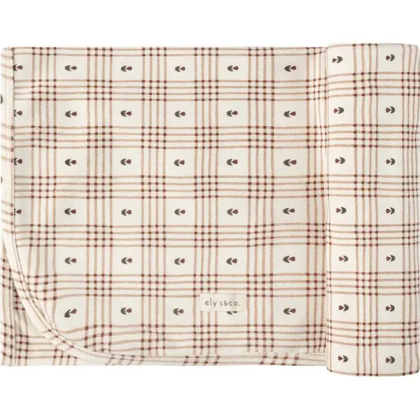 ELY'S & CO. Cotton Floral Plaid Collectionblanket - Ivory/pink