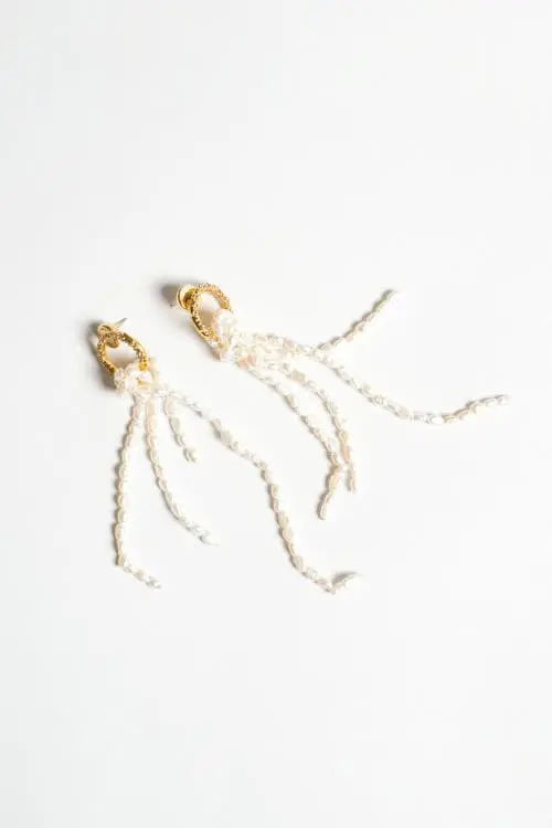 CLASSICHARMS Nina Hoop Pearl Tassel Earrings - Gold