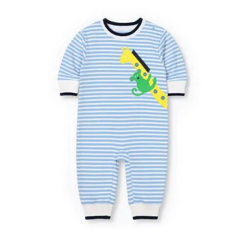 FLORENCE EISEMAN Stripe Knit Longall With Giraffe And Monkey - Light Blue/ White/ Yellow