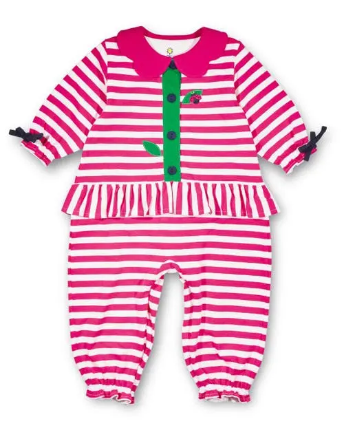 FLORENCE EISEMAN Stripe Knit Longall With Ladybug - Pink/ White