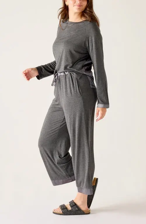 VOYAGEUR BY MERSEA Satin Sailor Modal Pajama Set - Grey Eclipse