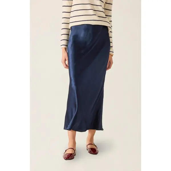 VOYAGEUR BY MERSEA Arles Satin Bias Skirt - Navy