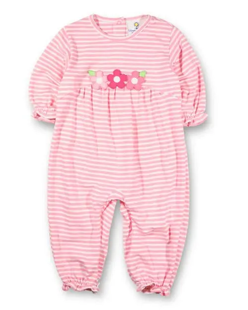 FLORENCE EISEMAN Stripe Knit Longall With Applique Flowers - Pink/ White
