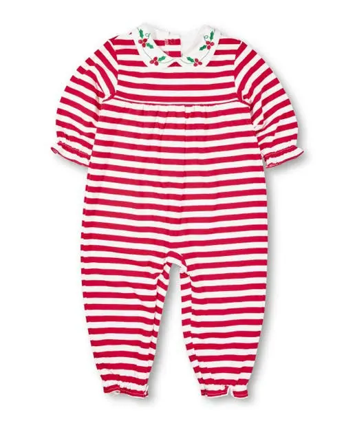 FLORENCE EISEMAN Striped Knit Longall With Embroidered Holly - Red/ Green/ White