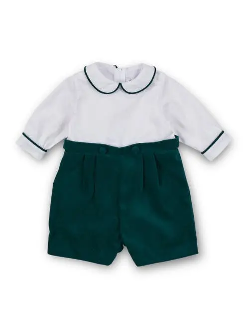 FLORENCE EISEMAN Piqué And Velvet All-in-one Shortall - Green/ White