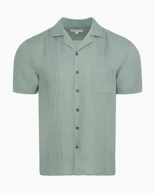 Onia Linen Pintuck Camp Shirt - Soft Olive