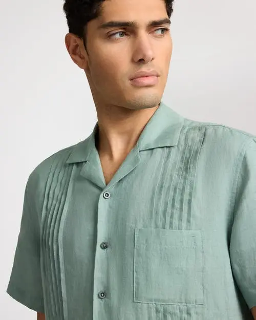 Onia Linen Pintuck Camp Shirt - Soft Olive
