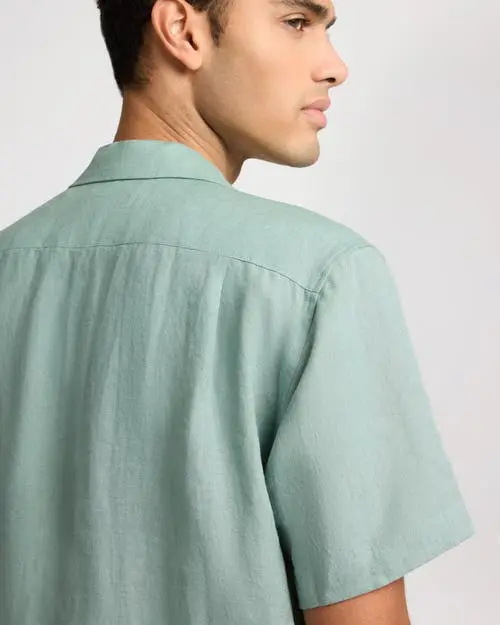 Onia Linen Pintuck Camp Shirt - Soft Olive