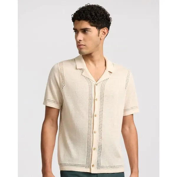Onia Linen Knit Eyelet Camp Shirt