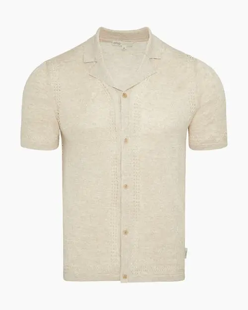 Onia Linen Knit Eyelet Camp Shirt