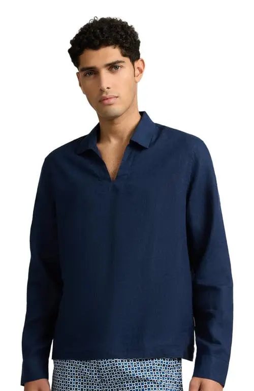 Onia Linen Long Sleeve Popover Shirt - Midnight