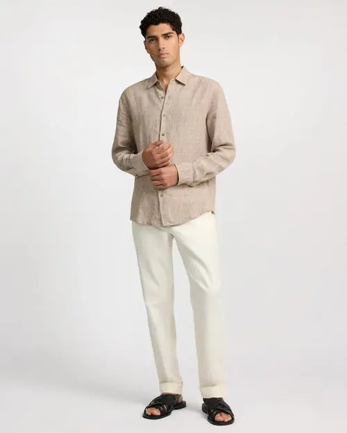 Onia Linen Cotton Stretch Cuffed Pants - Egret