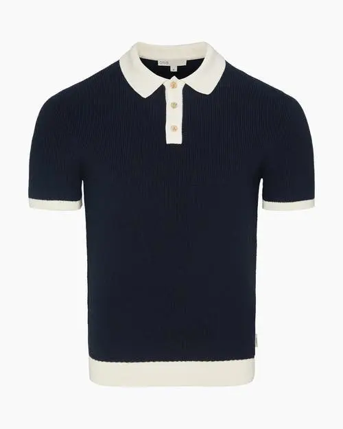 Onia Cotton Linen Knit Polo - Midnight/egret