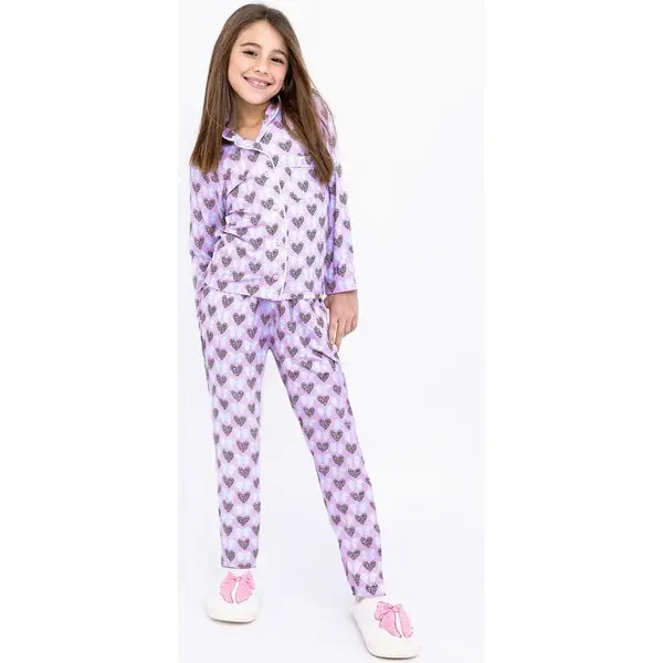 PREPPY GOOSE Printed Jersey Long Sleeve Pajama Pant Set - Lavender