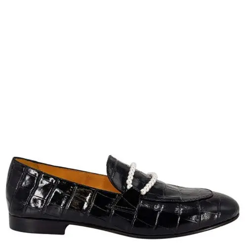 MADISON MAISON Leather Croc Embossed Pearl Flat Loafer