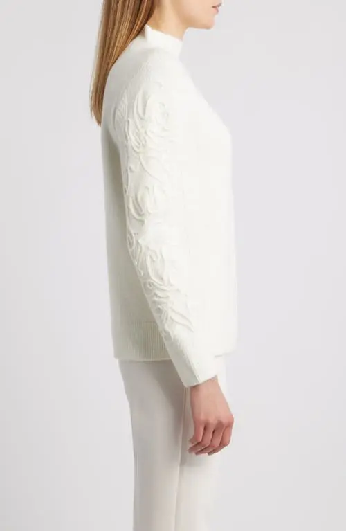 Anne Klein Embroidered Funnel Neck Sweater - Eclair