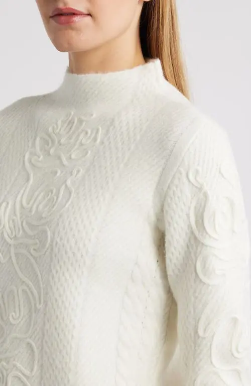 Anne Klein Embroidered Funnel Neck Sweater - Eclair