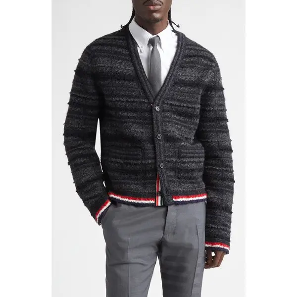 Thom Browne Tartan Check Inlay Jacquard Cardigan