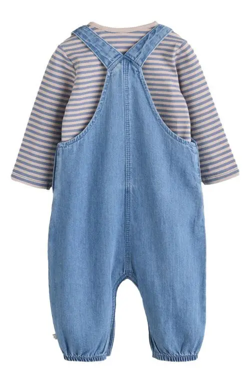 NEXT Dinosaur Denim Overalls & Stripe Top Set