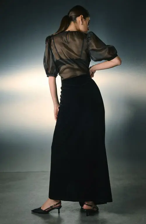NEXT Velvet Drape Front Maxi Skirt - Black