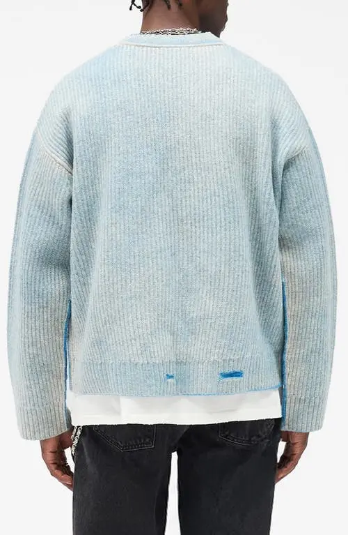 REPRESENT Oversize Reversible Distressed Wool Crewneck Sweater