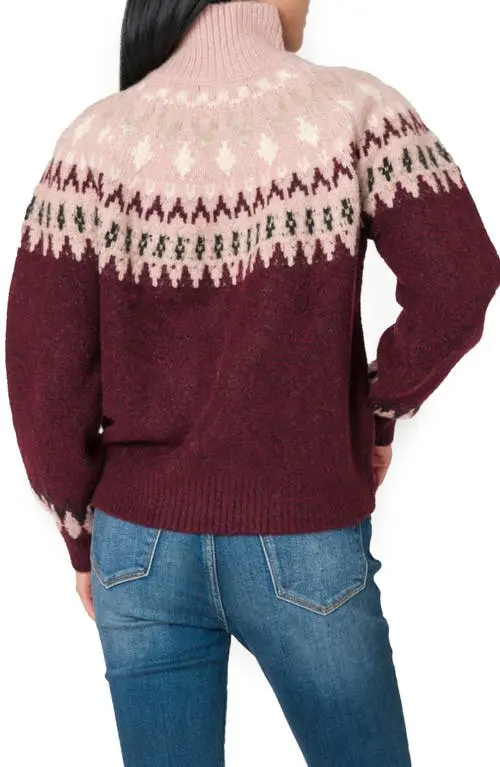 GIBSONLOOK Fair Isle Mock Neck Sweater - Burgundy Pink