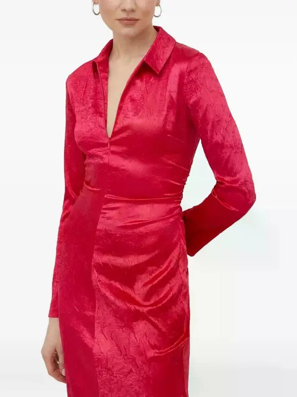 SAMSOE SAMSOE Collared Long Sleeve Textured Midi Dress