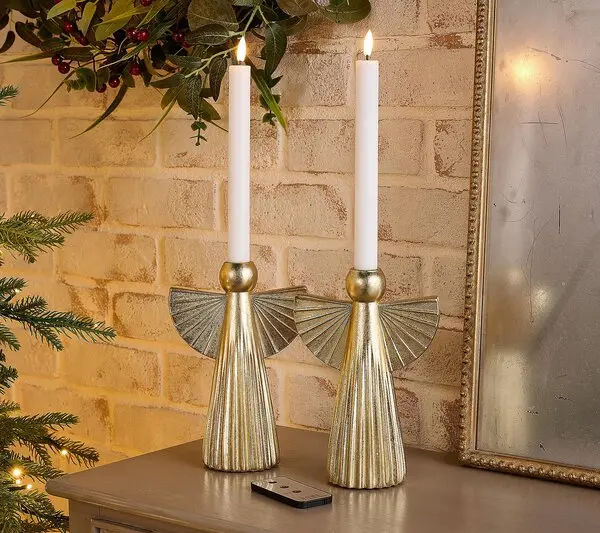 HOME REFLECTIONS S/2 Angel Taper Holders With Flameless - One-color
