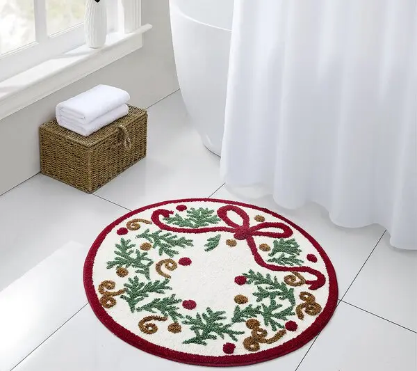 HALLMARK Multi Christmas Wreath Tufted Holidaybath Rug, 30 - One-color