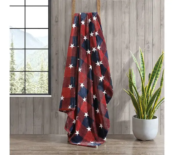 Eddie Bauer Americana Plush Fleece Throw Blanke T